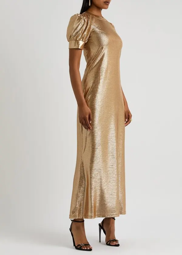 Luxe De Valentina Como Metallic-Voile Maxi Dress In Gold - 60% Off |  Editorialist