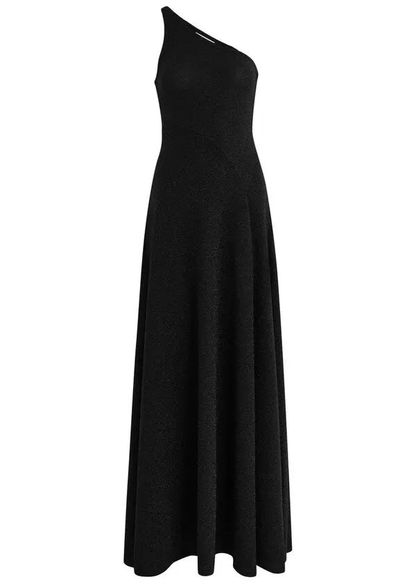 LUXE DE VALENTINA Como One Shoulder Lamé Maxi Dress