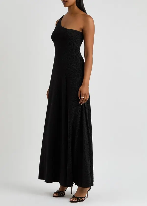 LUXE DE VALENTINA Como One Shoulder Lamé Maxi Dress