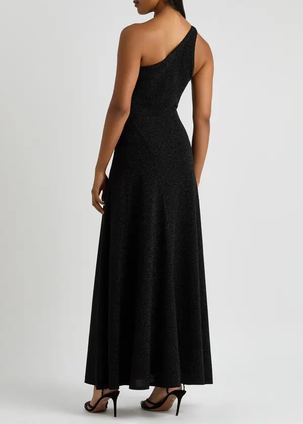 LUXE DE VALENTINA Como One Shoulder Lamé Maxi Dress