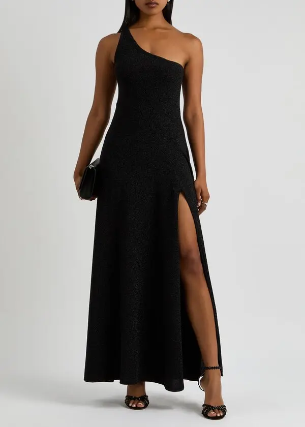 LUXE DE VALENTINA Como One Shoulder Lamé Maxi Dress