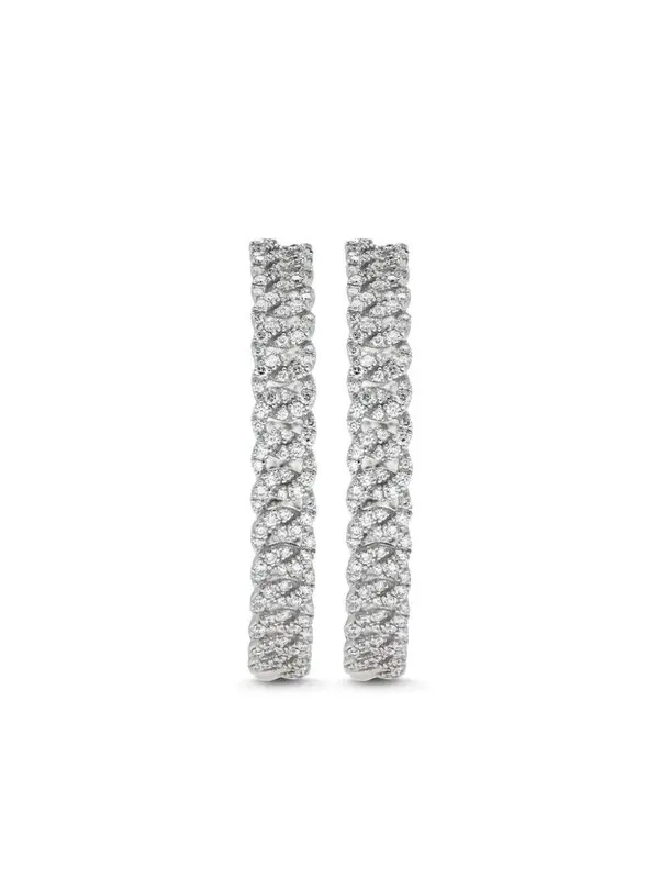 JEWELS AFICIONADO 18kt White Gold Diamond Hoop Earrings - Silver