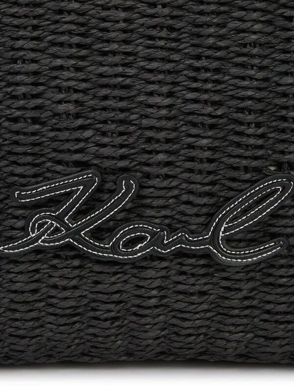 Karl Lagerfeld Signature Raffia Beach Tote Bag - Black