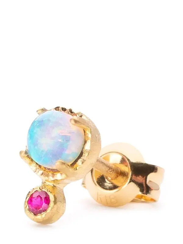 YASUKO AZUMA 18kt Yellow Opal And Ruby Stud Earring - Gold