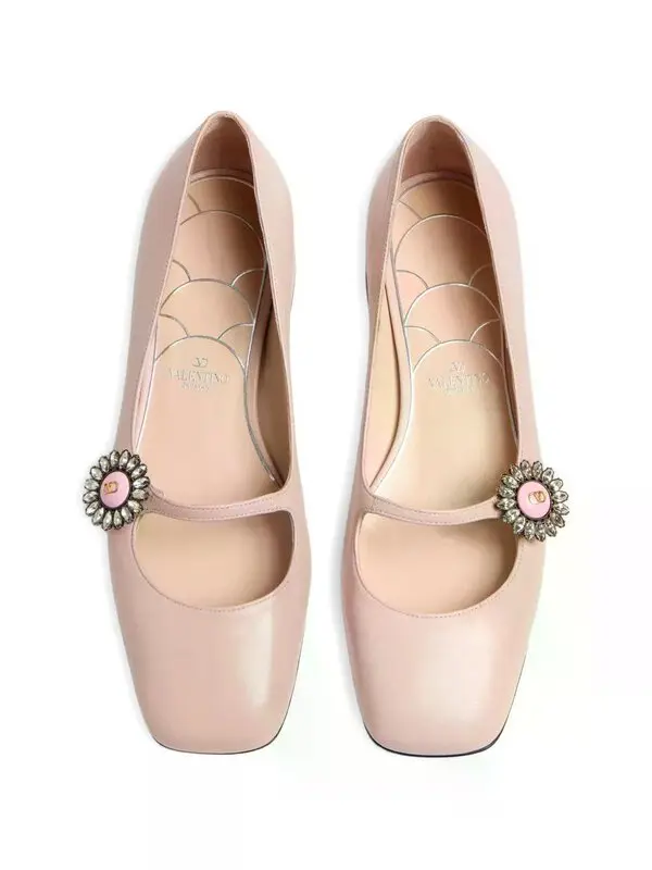 Valentino Garavani Mary Jane Leather Ballerina Shoes - Pink