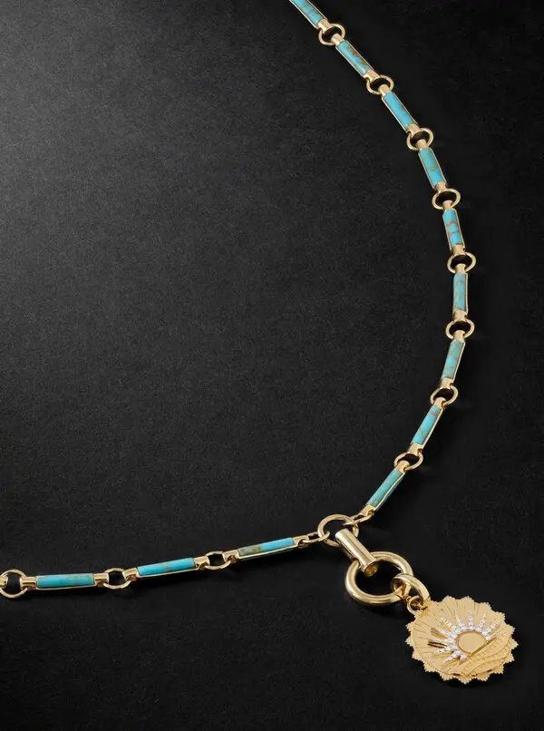 FOUNDRAE Element 18-karat Diamond And Turquoise Pendant Necklace - Gold