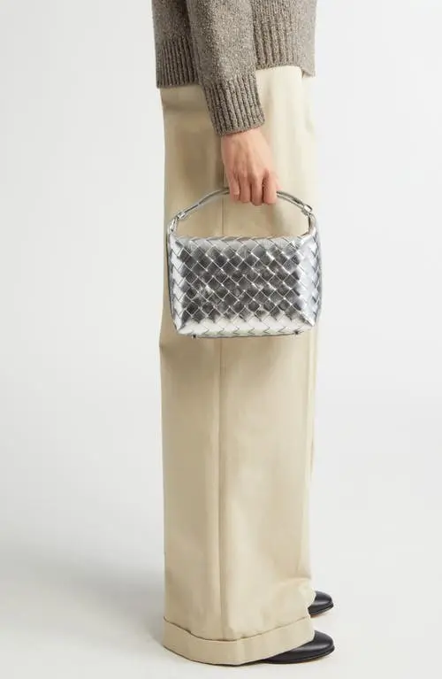 Bottega Veneta Mini Wallace Intrecciato Metallic Leather Shoulder Bag - 8101 Silver/ Silver