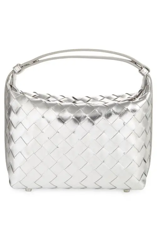 Bottega Veneta Mini Wallace Intrecciato Metallic Leather Shoulder Bag - 8101 Silver/ Silver