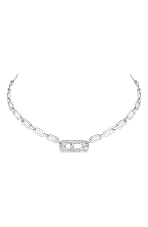 Messika Move Link Pavé Diamond Curb Chain Necklace - White Gold