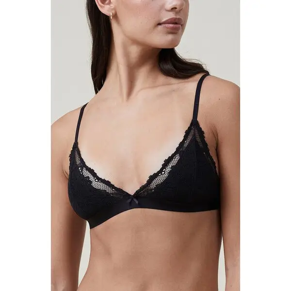Cotton:on Everyday Lace Triangle Padded Bralette - Black