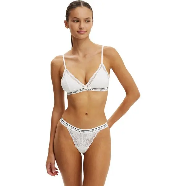 Cotton:on Everyday Lace Triangle Padded Bralette - White  Branded Elastic