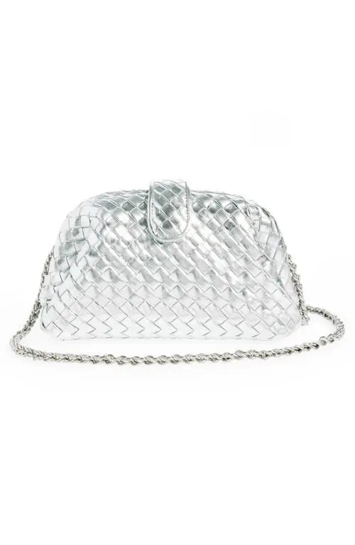 Bottega Veneta Mini Lauren 1980 Intrecciato Metallic Leather Clutch - Silver/ Silver