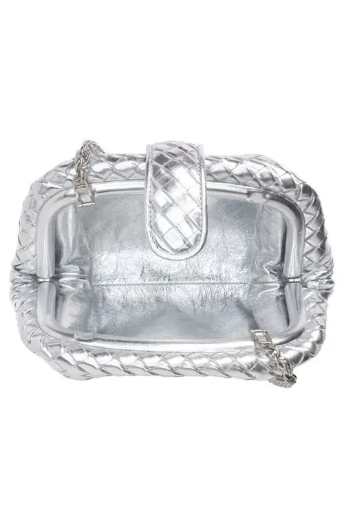 Bottega Veneta Mini Lauren 1980 Intrecciato Metallic Leather Clutch - Silver/ Silver