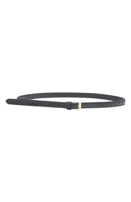 Bottega Veneta Intrecciato Lambskin Leather Belt - 1019 Black-m Brass