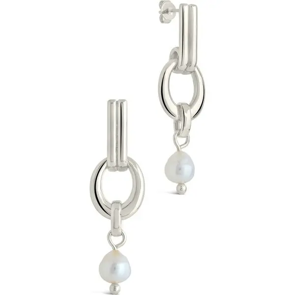 Sterling Forever Giselle Freshwater Pearl Door Knocker Drop Earrings - Silver