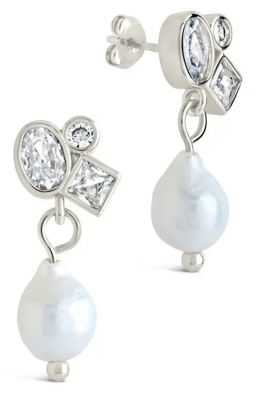 Sterling Forever Cubic Zirconia Cluster & Freshwater Pearl Drop Earrings - Silver