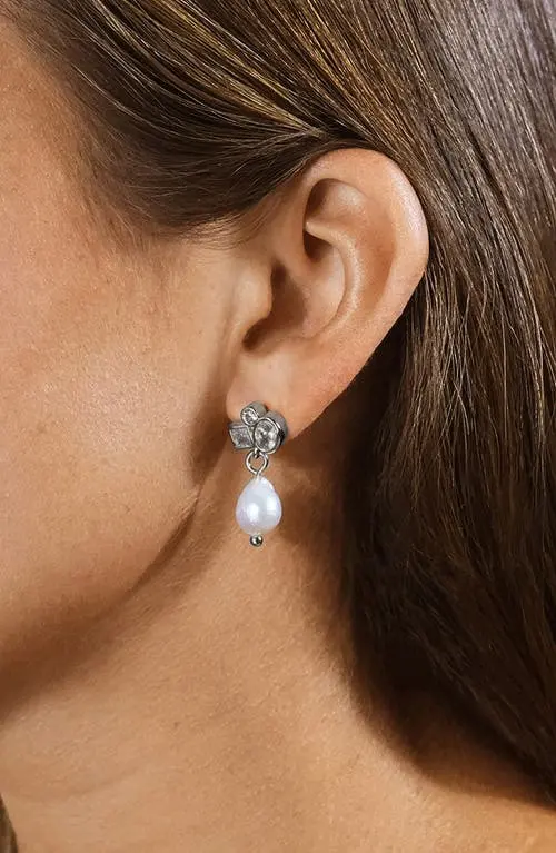 Sterling Forever Cubic Zirconia Cluster & Freshwater Pearl Drop Earrings