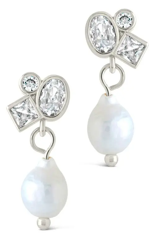 Sterling Forever Cubic Zirconia Cluster & Freshwater Pearl Drop Earrings