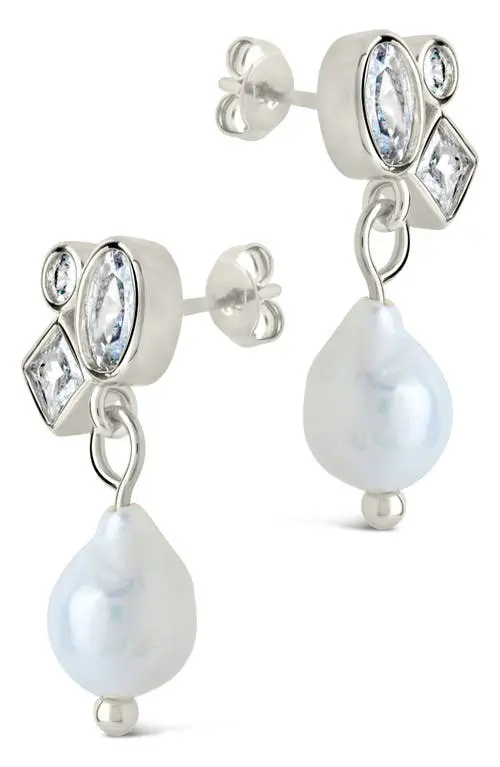 Sterling Forever Cubic Zirconia Cluster & Freshwater Pearl Drop Earrings