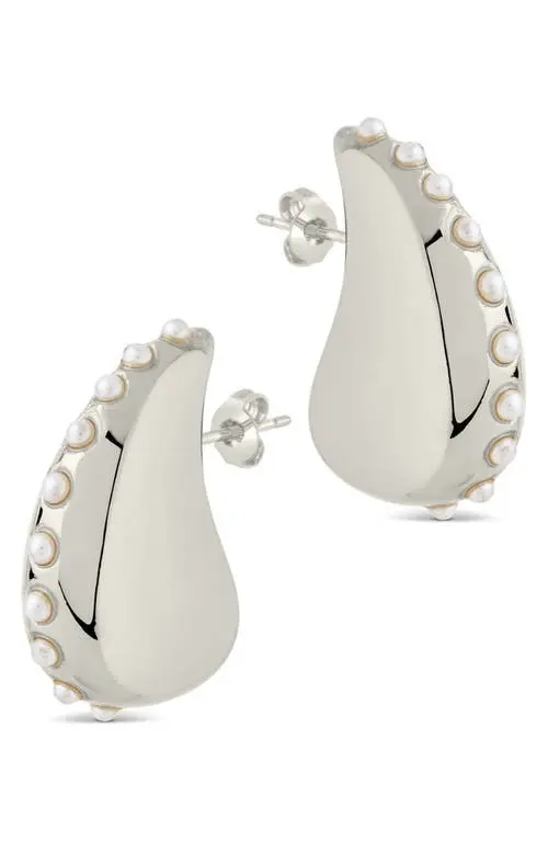 Sterling Forever Raze Freshwater Pearl Drop Stud Earrings - Silver