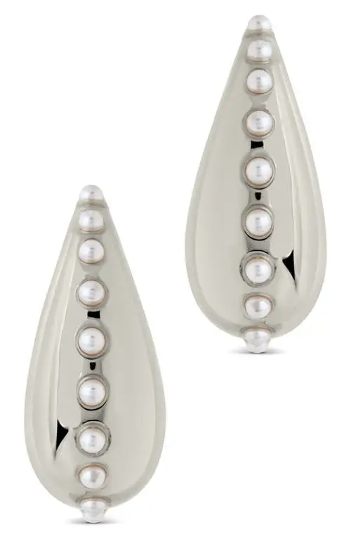 Sterling Forever Raze Freshwater Pearl Drop Stud Earrings - Silver