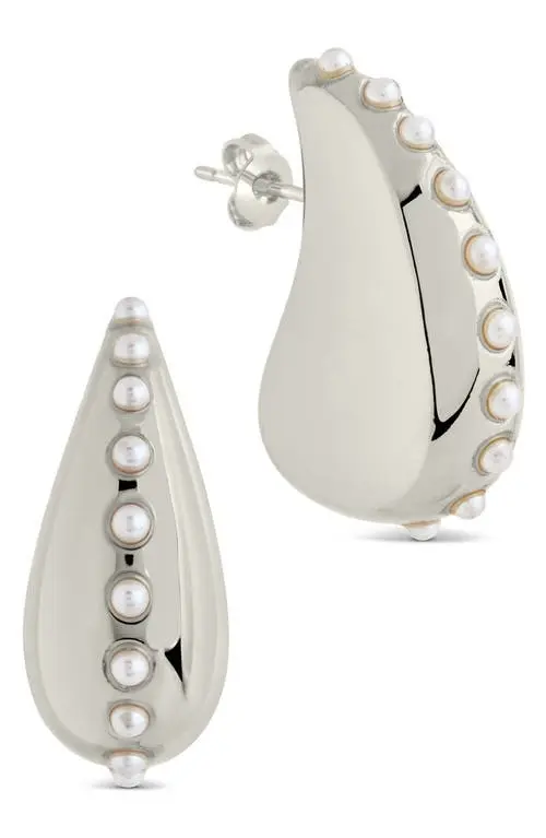 Sterling Forever Raze Freshwater Pearl Drop Stud Earrings - Silver