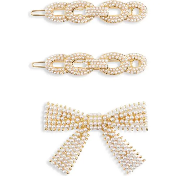 Tasha Assorted 3-pack Faux Pearl Barrettes - Gold