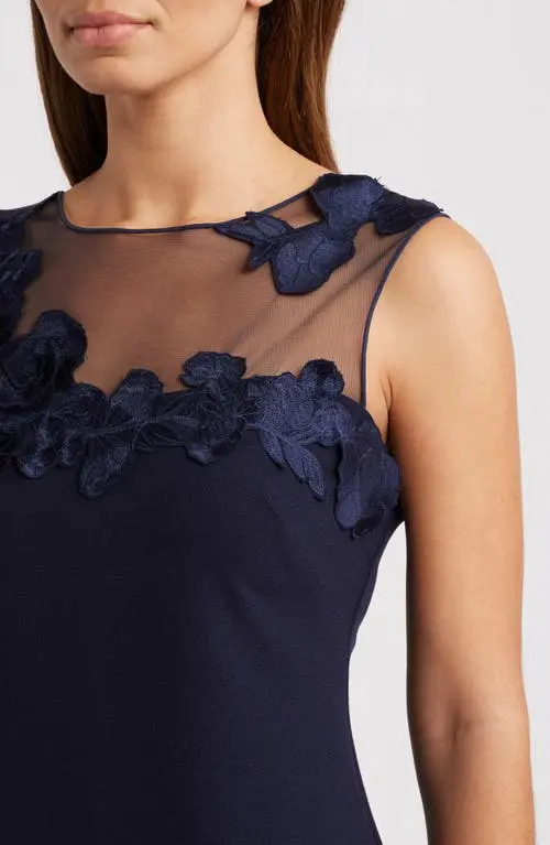 Vince Camuto Floral Embroidery Crepe Sheath Dress In Navy - 63% Off |  Editorialist