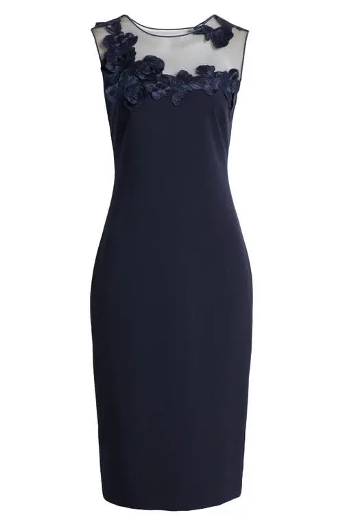 Vince Camuto Floral Embroidery Crepe Sheath Dress In Navy - 63% Off |  Editorialist