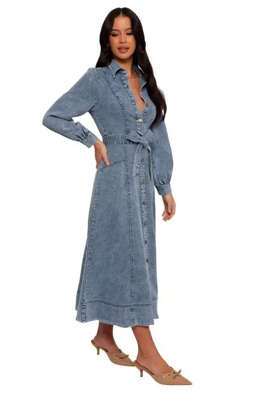 Petal & Pup Emberly Maxi Shirt Dress - Denim | Editorialist