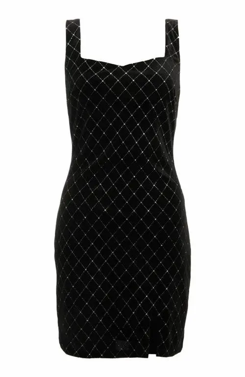 black velvet diamante mini dress Self-Portrait Embellished Short Dress