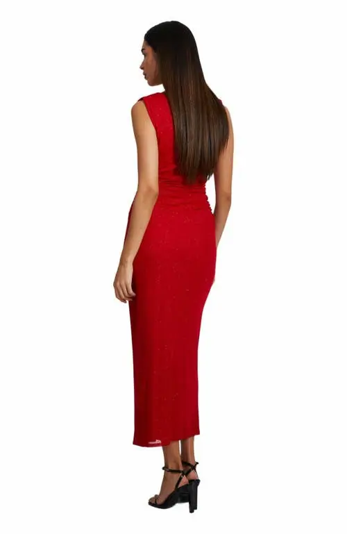 Quiz Glitter Mesh Boat Neck Midi Dress In Red - 30% Off | Editorialist