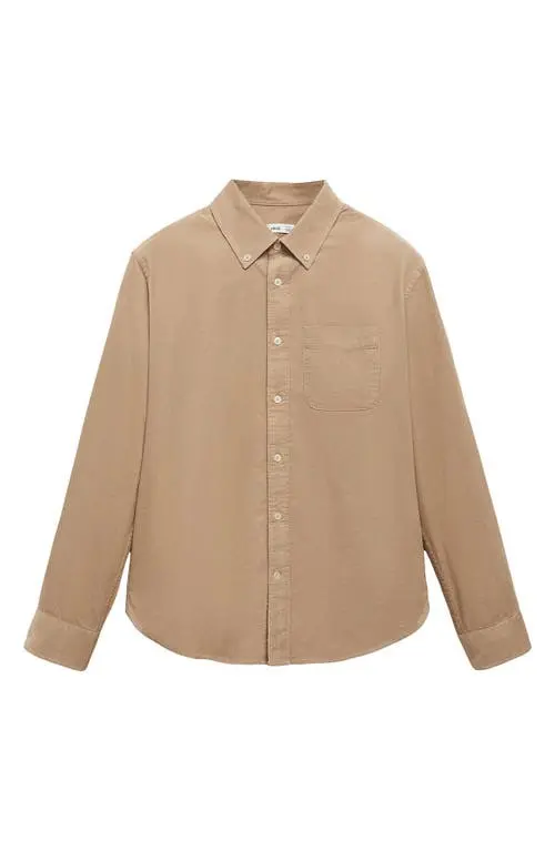 Mango Classic Fit Corduroy Button-down Shirt - Beige