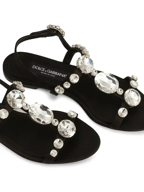 Dolce & Gabbana Crystal-embellished Satin Sandals - Black
