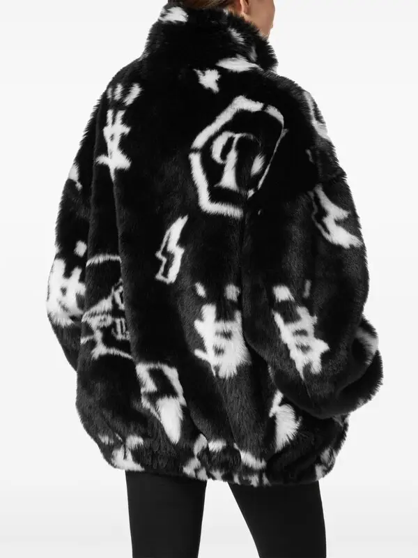 Philipp Plein Monogram-print Faux Fur Coat - Black