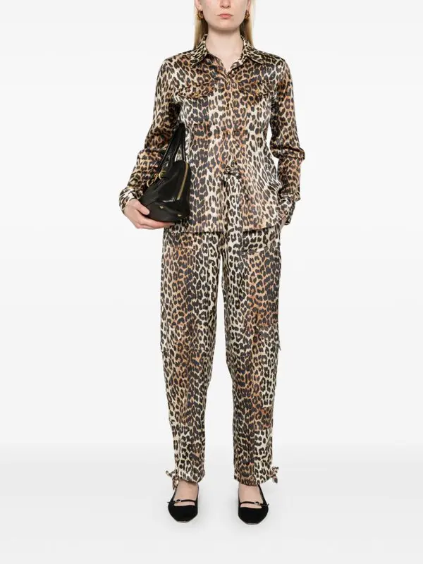 GANNI Leopard-print Satin Shirt - Brown
