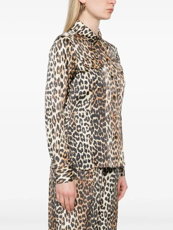 GANNI Leopard-print Satin Shirt - Brown