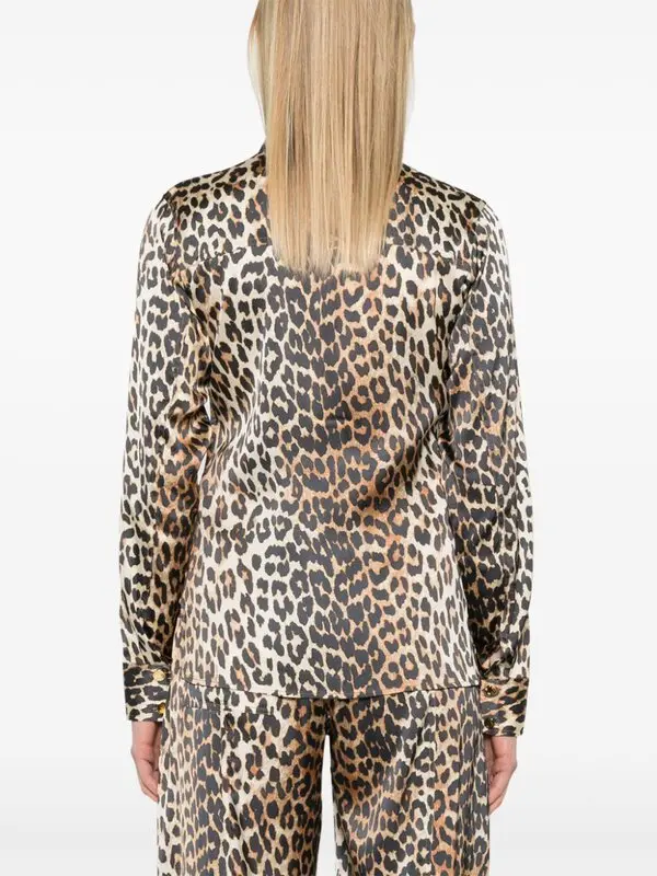 GANNI Leopard-print Satin Shirt - Brown
