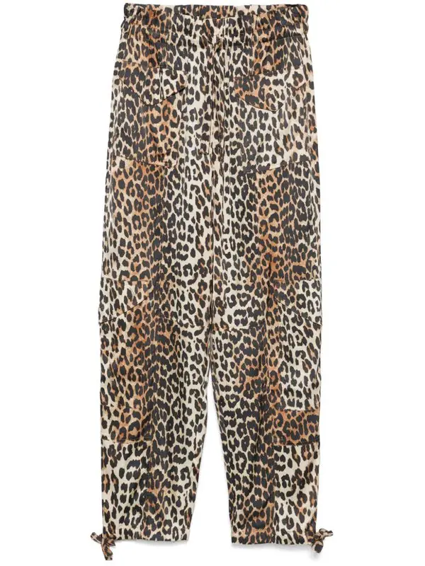 GANNI Leopard-print Satin Trousers