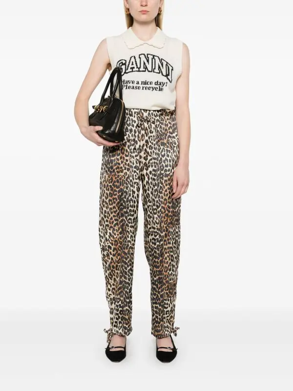 GANNI Leopard-print Satin Trousers