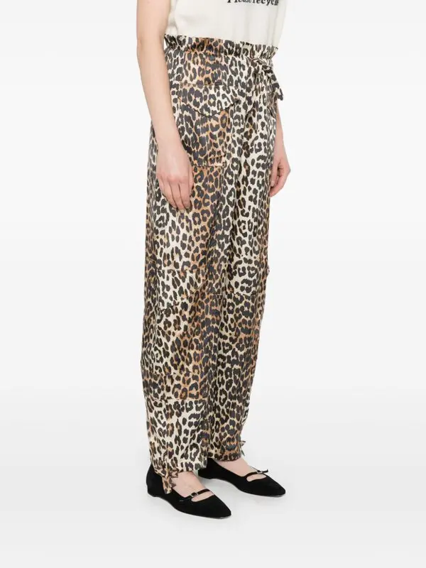 GANNI Leopard-print Satin Trousers
