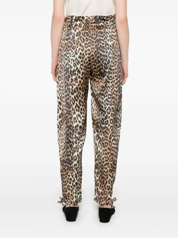 GANNI Leopard-print Satin Trousers