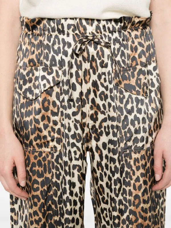 GANNI Leopard-print Satin Trousers