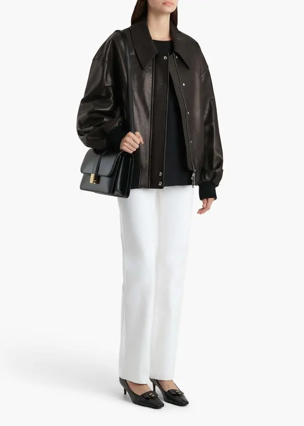 Khaite Shelman Leather Bomber Jacket - Black