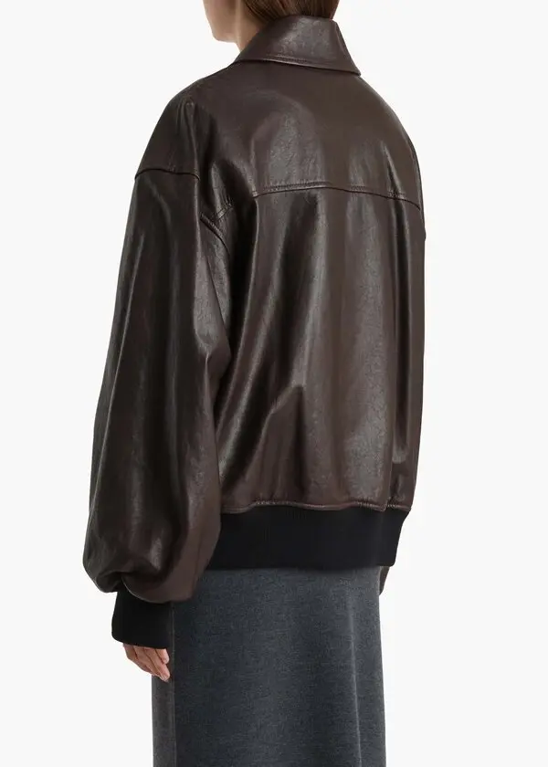 Khaite Shelman Leather Bomber Jacket - Dark Brown