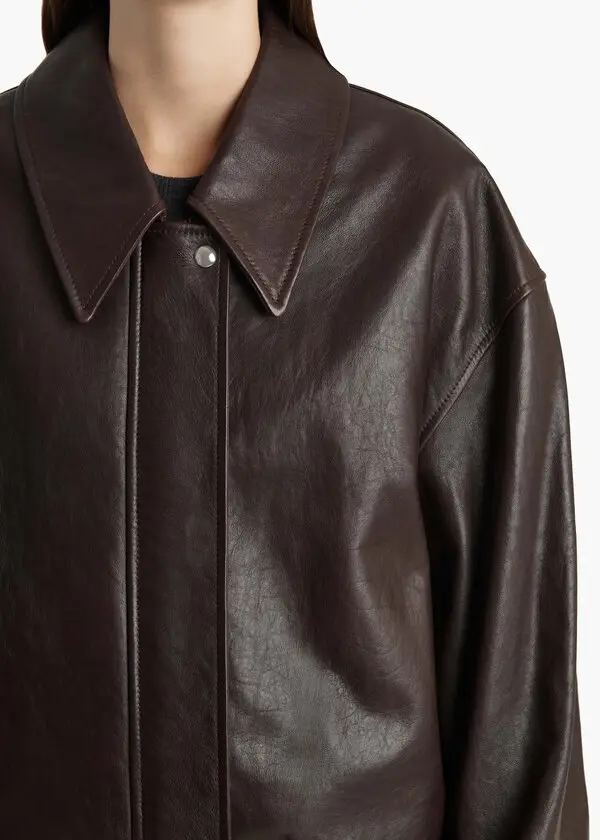 Khaite Shelman Leather Bomber Jacket - Dark Brown