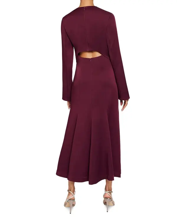 knee length dresses for ladies Black Embellished Long Sleeve Velvet Trim A-Line Midi Dress