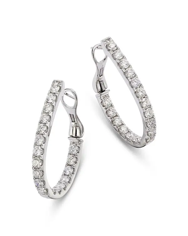 Bloomingdale'S Diamond Oval Hoop Earrings In 14k Gold - White