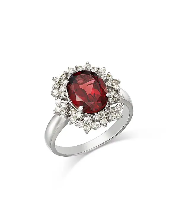 Bloomingdale'S Garnet And Diamond Flower Halo Ring - Red/white