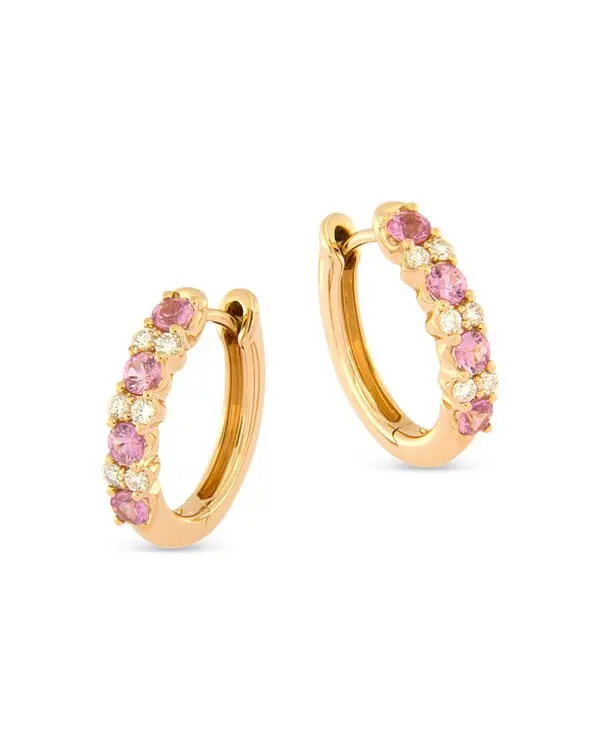 Bloomingdale'S Sapphire And Diamond Hoop Earrings - Pink/gold